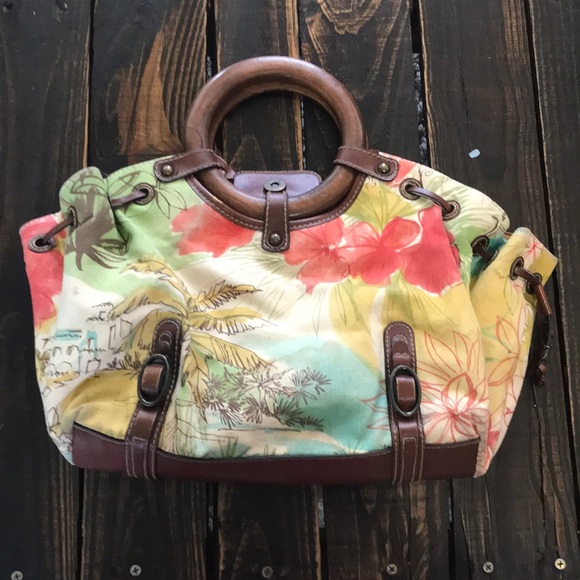 Fossil | Bags | Fossil Island Tropical Wood Handles Purse Bag | Poshmark